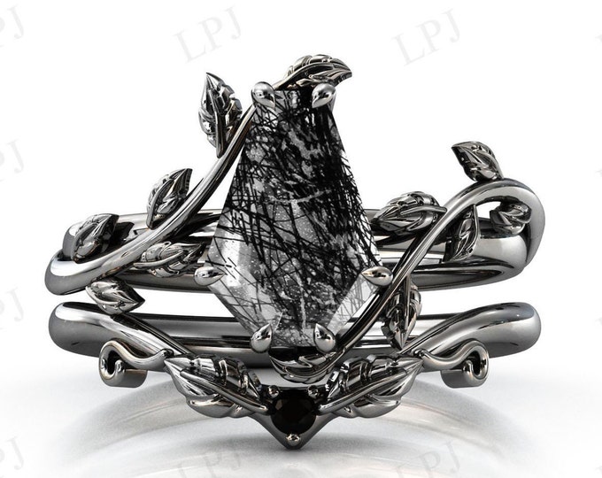 Vintage Rutilated Quartz Engagement Ring Set Black Metal Ring - Etsy