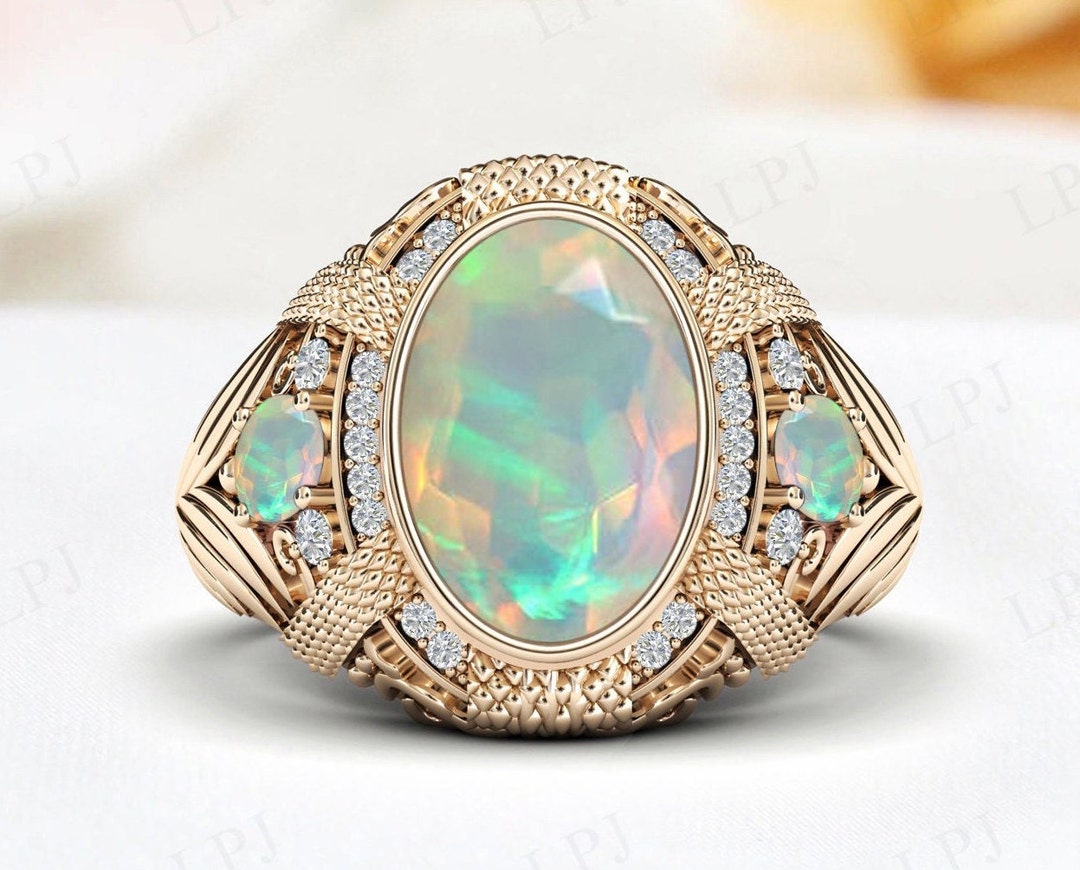 One of A Kind - 14k Gold Opal Signet Ring for Men Unique Opal Wedding ...