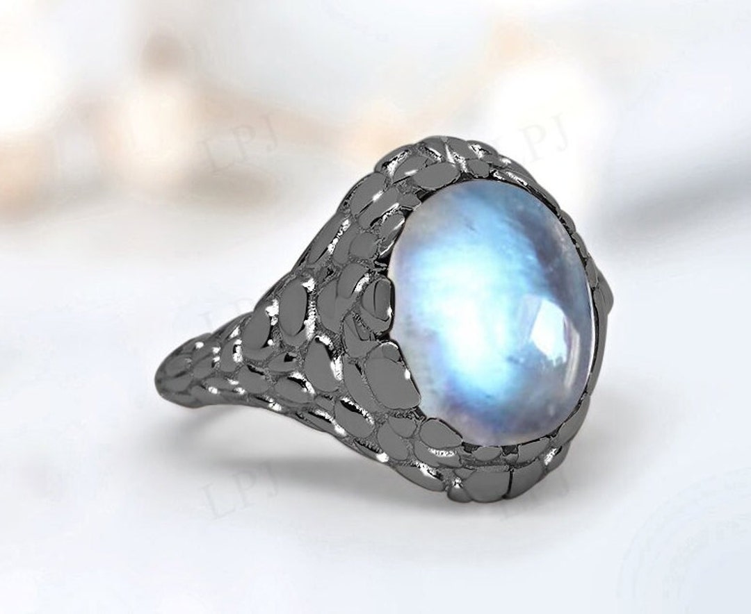 Art Deco Moonstone Gothic Ring for Women 925 Silver Moonstone Statement ...