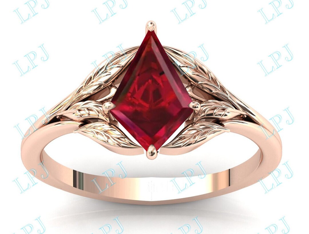 Antique Kite Shaped Ruby Engagement Ring for Women 14k Rose Gold Ruby ...