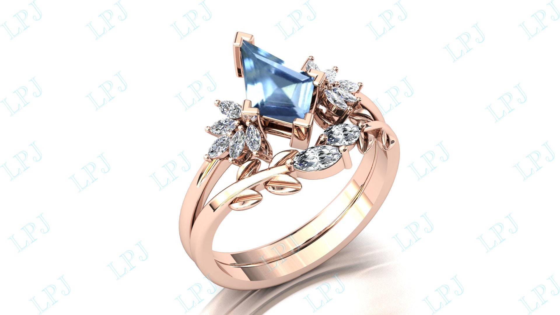 Kite Shaped Aquamarine Engagement Ring Set for Women Kite Cut - Etsy