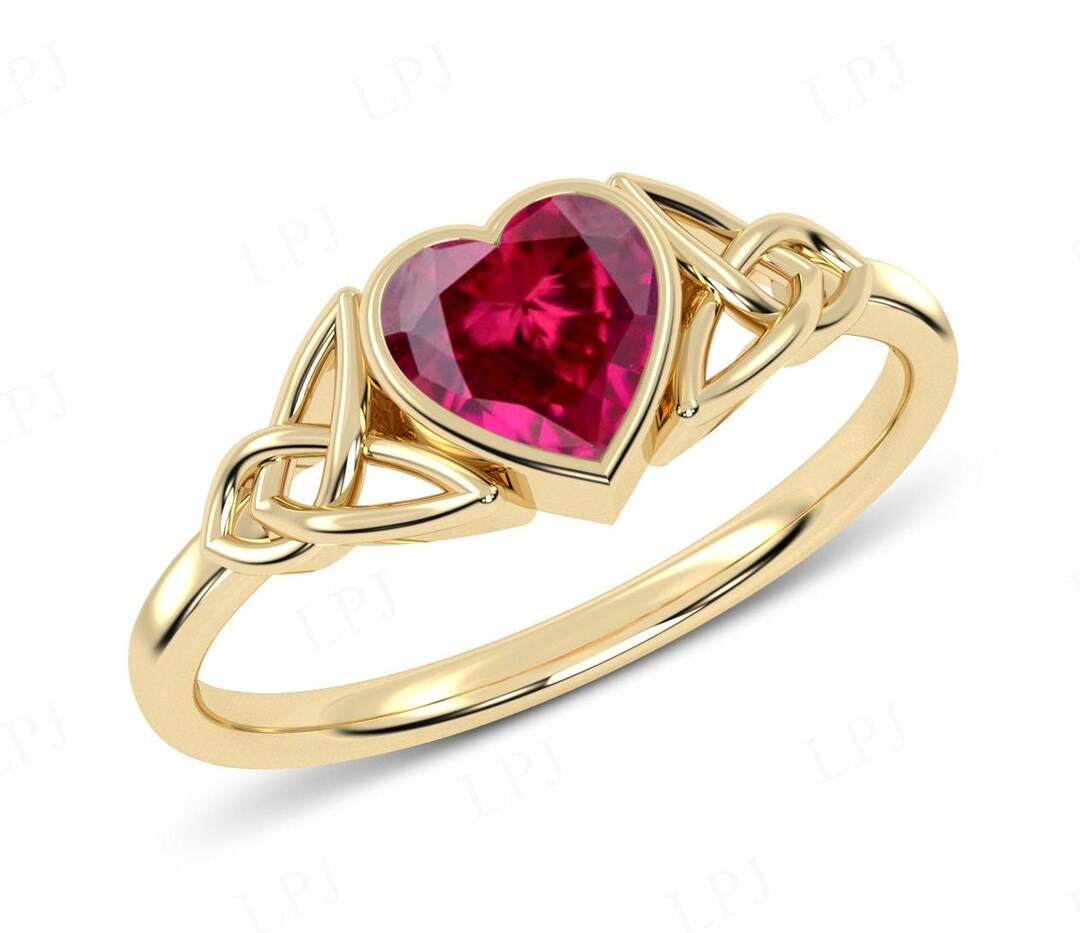 Heart Shaped Ruby Engagement Ring for Women 925 Silver Ruby Celtic Style Ring Vintage Ruby ...