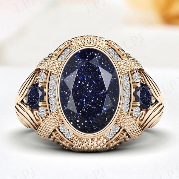 Mens Blue Gemstone Ring - Etsy UK