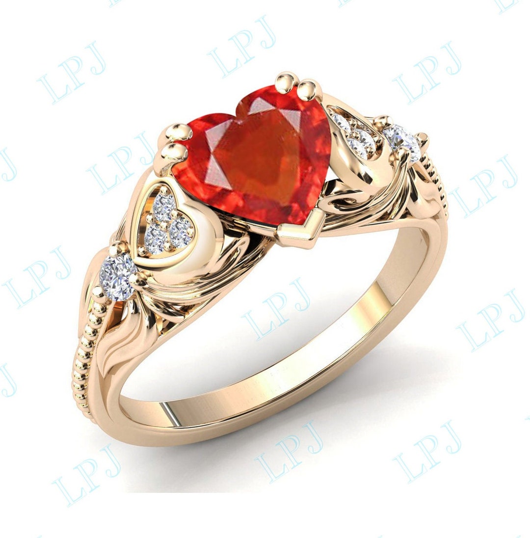 Heart Shaped Orange Sapphire Engagement Ring Rose Gold Orange Sapphire ...
