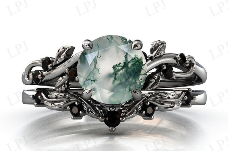 Vintage Moss Agate Engagement Ring for Women Set Sterling - Etsy