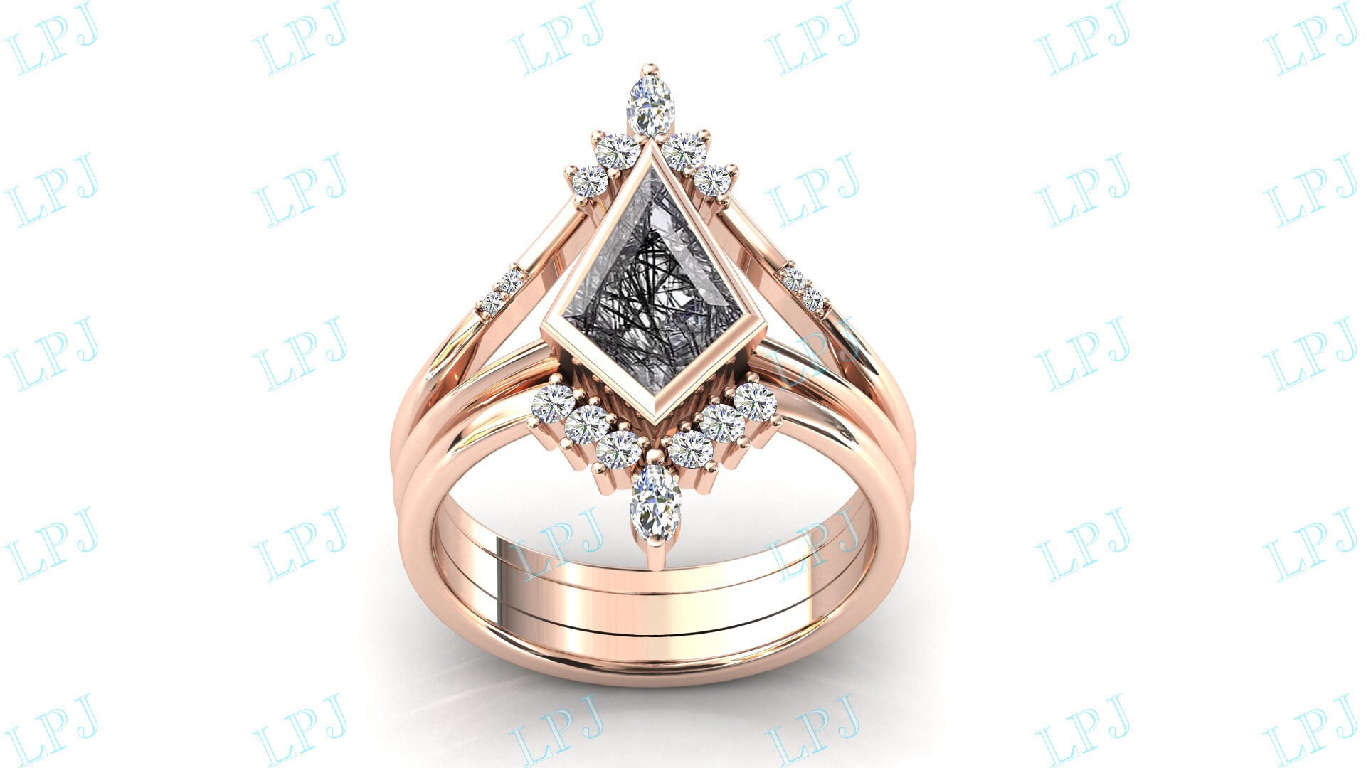 Kite Shaped Rutile Engagement Ring Set for Women Art Deco - Etsy