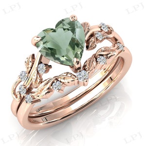 Green Amethyst Wedding Ring Set for Women Art Deco Amethyst Heart ...