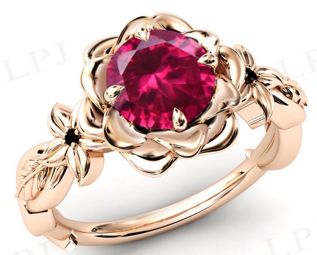 Vintage Ruby Floral Wedding Ring Art Deco Lotus Flower Ring 925 Silver ...