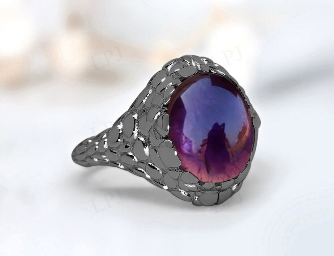 Vintage Amethyst Texture Ring for Women Art Deco Gothic Ring Oval ...