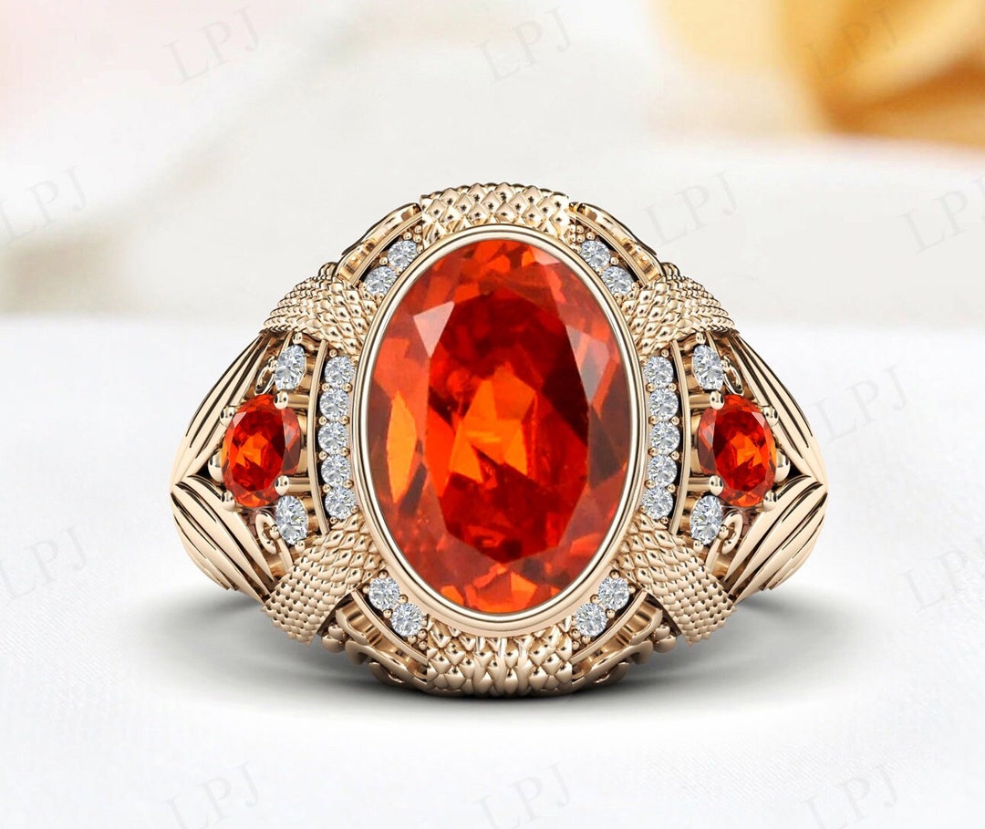 One of A Kind - Orange Sapphire Gemstone Ring for Men 14k Gold Orange ...