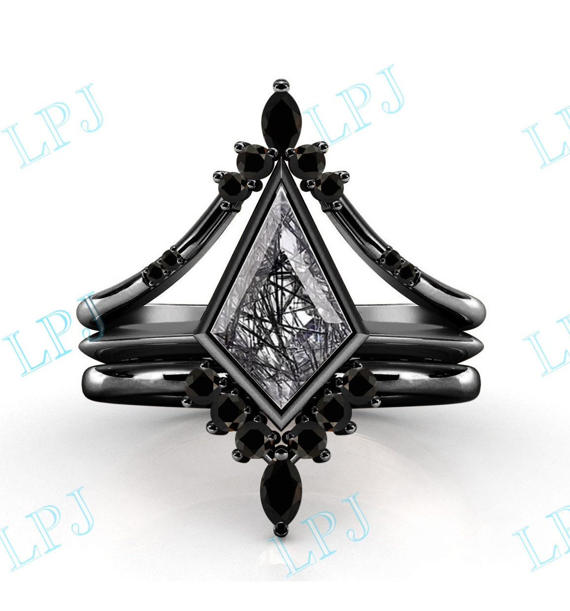 Kite Shaped Rutile Engagement Ring Set for Women Art Deco - Etsy