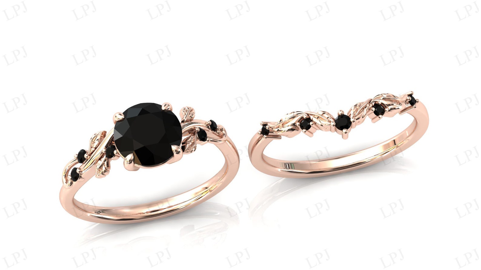 Vintage Black Onyx Engagement Ring Set Black Gemstone Ring Set - Etsy