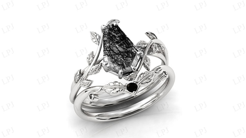 Vintage Rutilated Quartz Engagement Ring Set Black Metal Ring - Etsy
