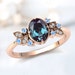 Art Deco Leaf Alexandrite Engagement Ring Set for Women Antique Vine ...