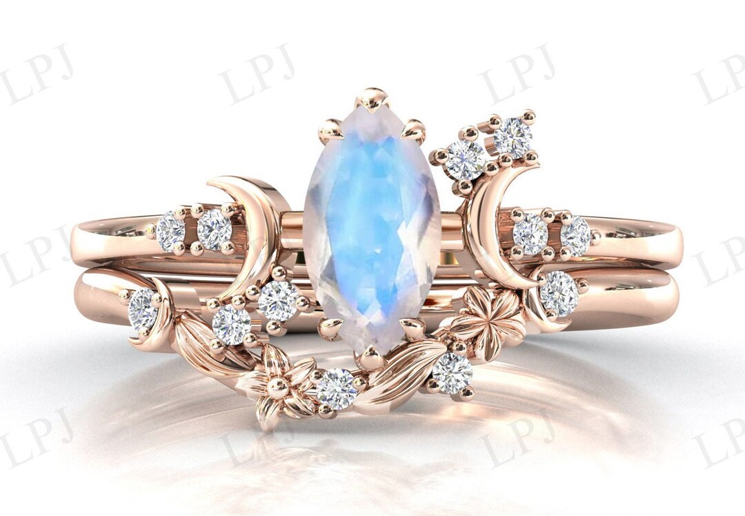 Moon of Life My Moonstone Engagement Ring Set 925 Silver Moonstone Leaf ...