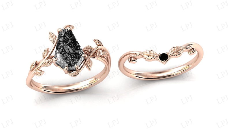 Vintage Rutilated Quartz Engagement Ring Set Black Metal Ring - Etsy