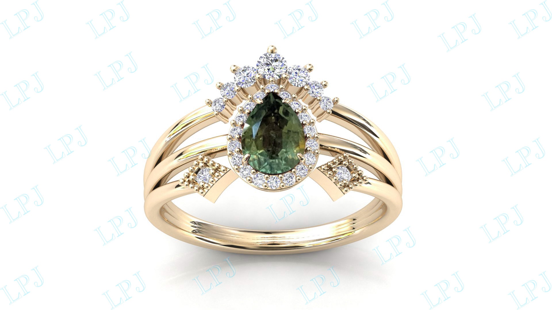 Vintage Moldavite Engagement Ring Set 14k Gold Moldavite Vintage ...