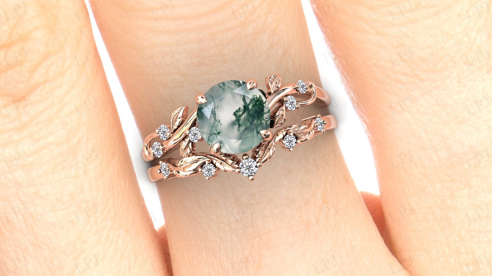 Vintage Moss Agate Engagement Ring for Women Set Sterling - Etsy