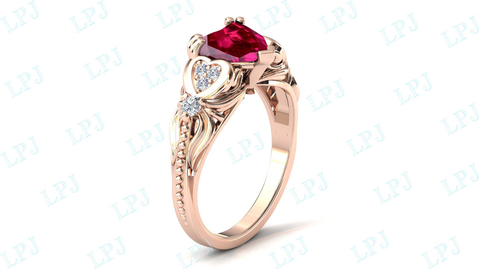 Heart Shape Ruby Engagement Ring for Women Art Deco Ruby Bridal Ring ...