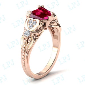 Heart Shape Ruby Engagement Ring for Women Art Deco Ruby Bridal Ring ...
