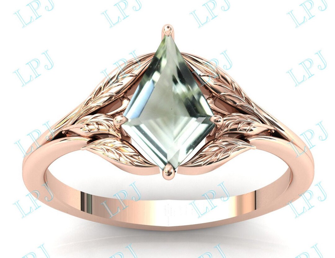 Vintage Green Amethyst Engagement Ring Art Deco Kite Cut Green Amethyst ...