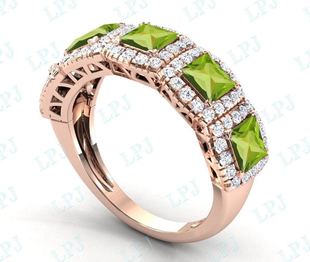 Princess Cut Peridot Engagement Ring for Women 14k Gold Peridot Bridal ...