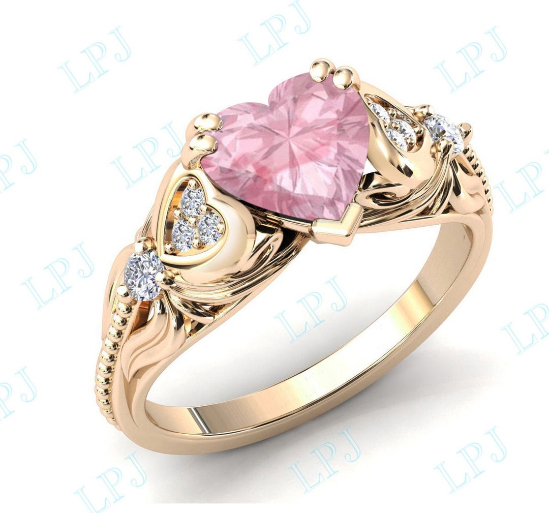 Heart Shape Pink Morganite Engagement Ring 925 Silver Pink Morganite ...