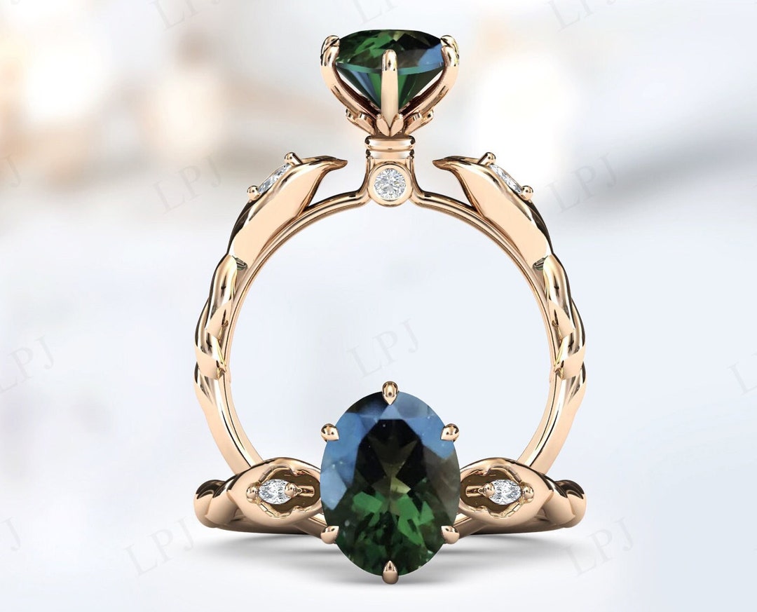 Vintage Moldavite Engagement Ring for Women 925 Silver Moldavite ...