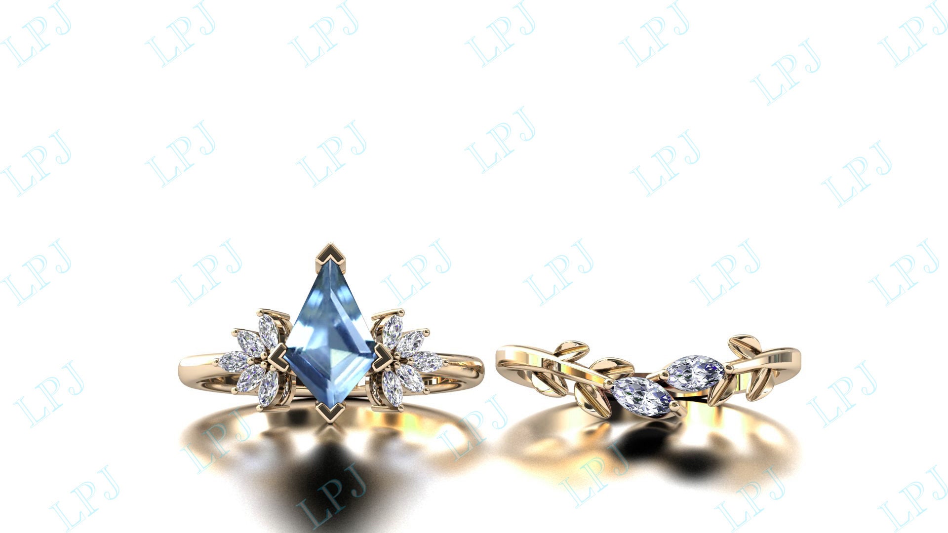 Kite Shaped Aquamarine Engagement Ring Set for Women Kite Cut - Etsy