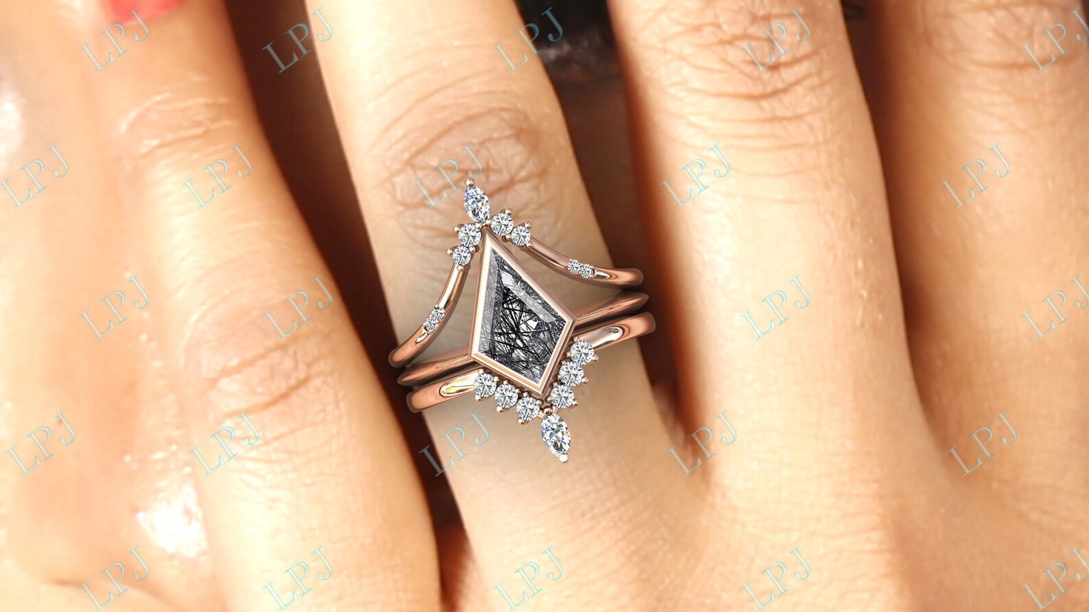 Kite Shaped Rutile Engagement Ring Set for Women Art Deco - Etsy