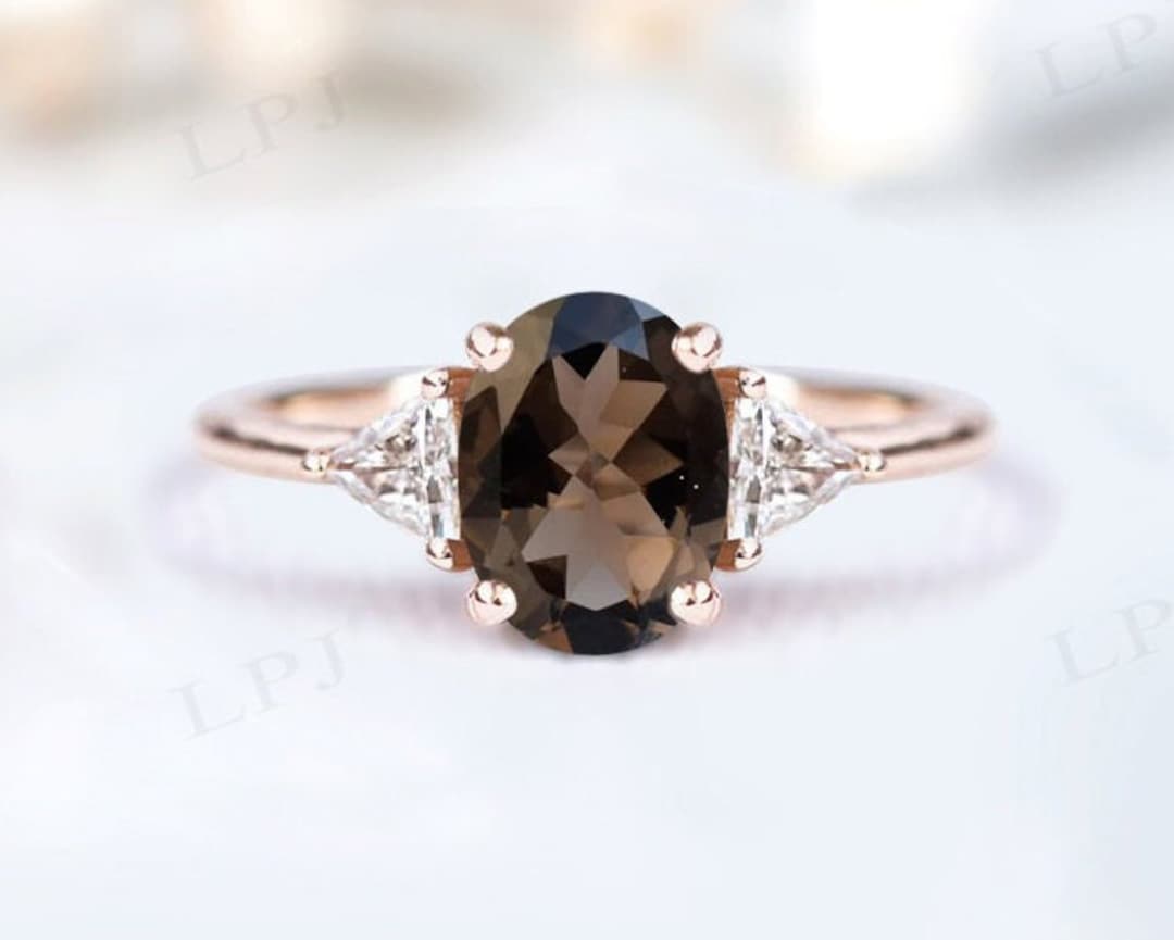 Art Deco Smoky Quartz Wedding Ring 14k Rose Gold Smoky Quartz ...