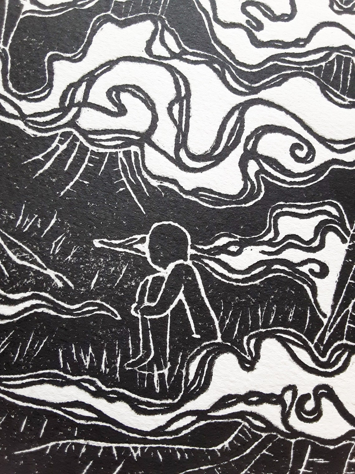 Clouds - Original Lino Print - Etsy