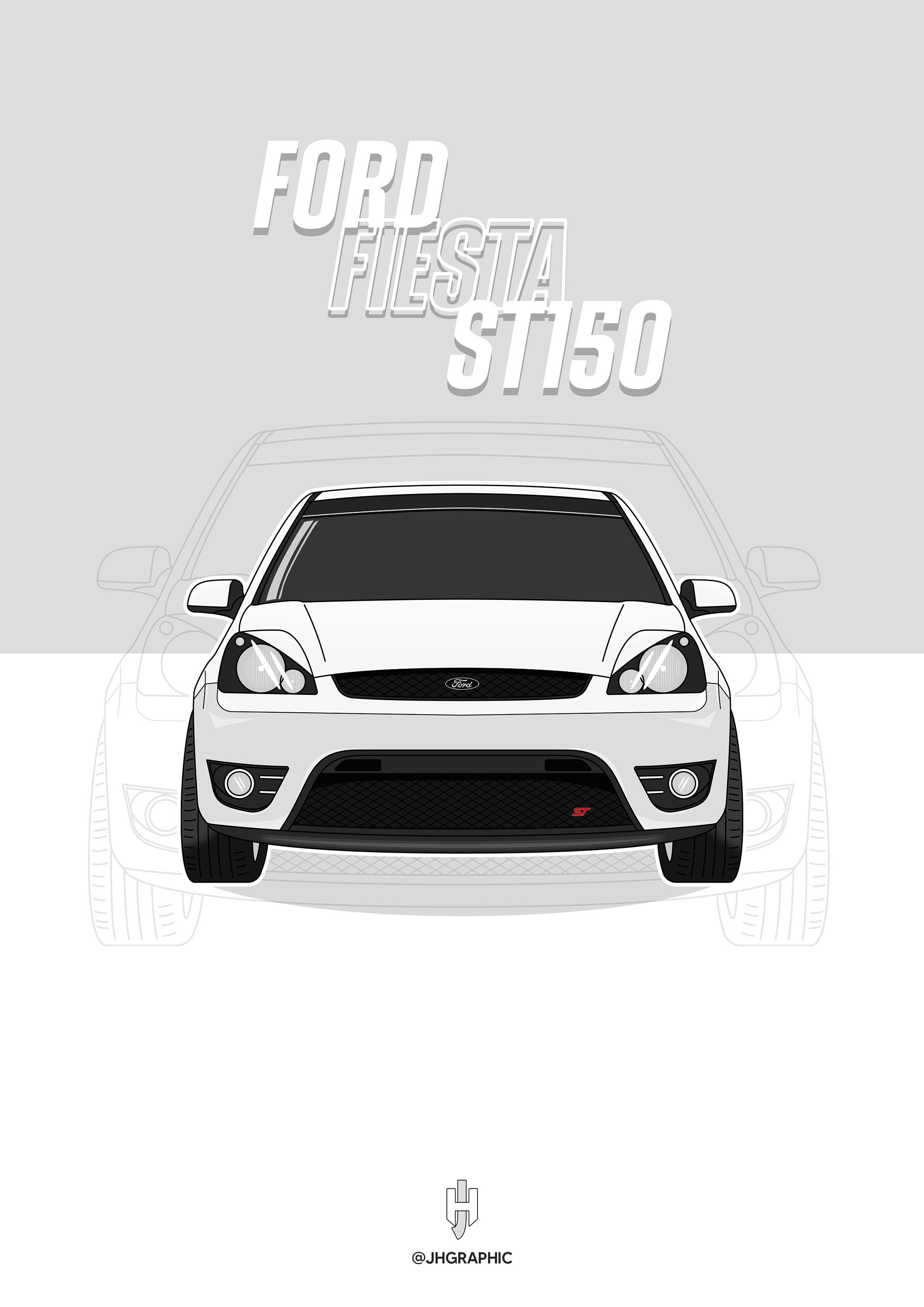 Ford Fiesta ST150/ Zetec S Illustration Poster, Fiesta ST Illustration ...