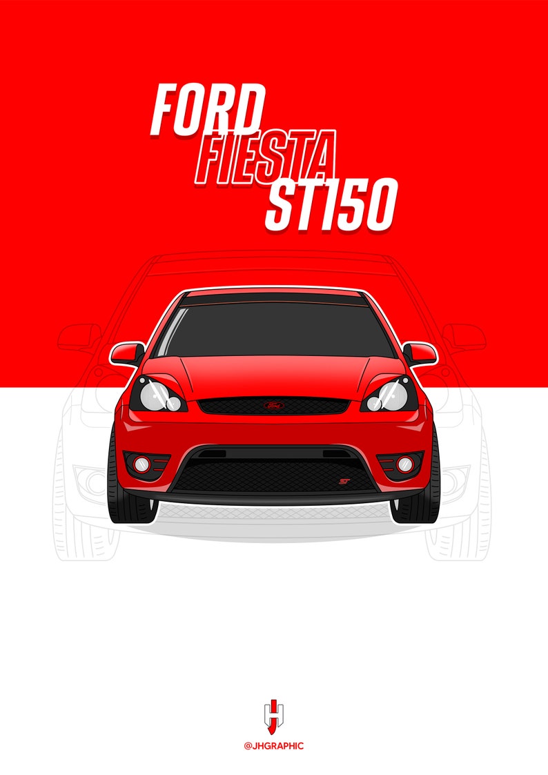 Ford Fiesta ST150/ Zetec S Illustration Poster, Fiesta ST Illustration ...