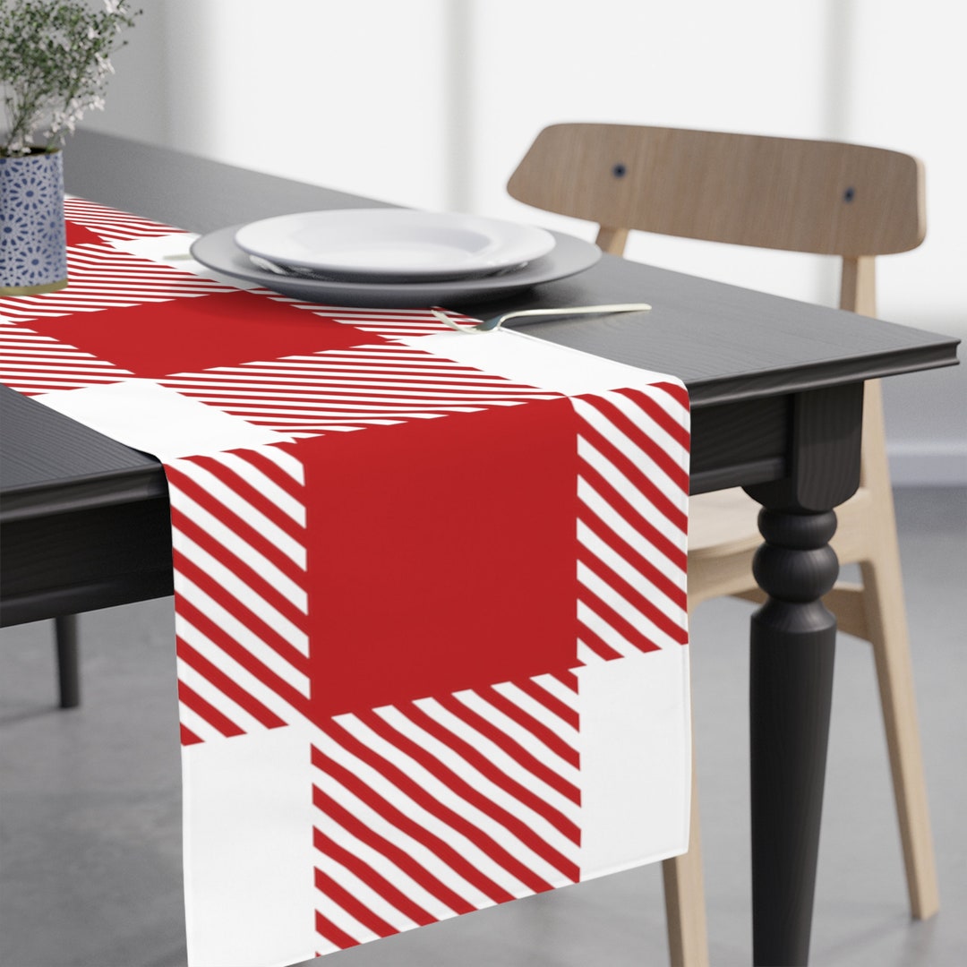 90 Inch Table Runner in Red and White Straight Check Pattern. - Etsy