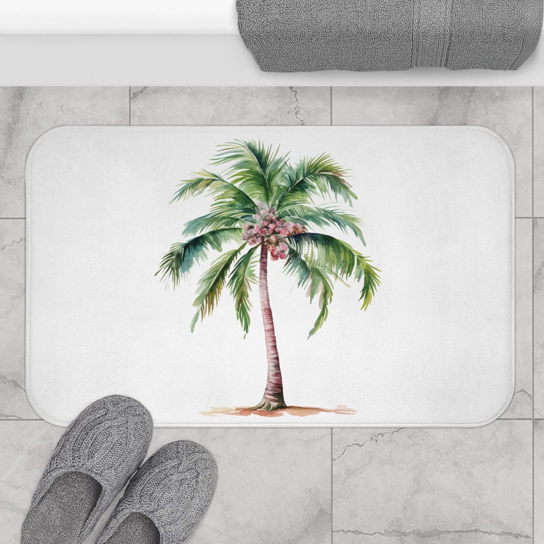 Tropical Palm Tree Bath Mat - Relaxing Bathroom Décor, Beach Vibes ...