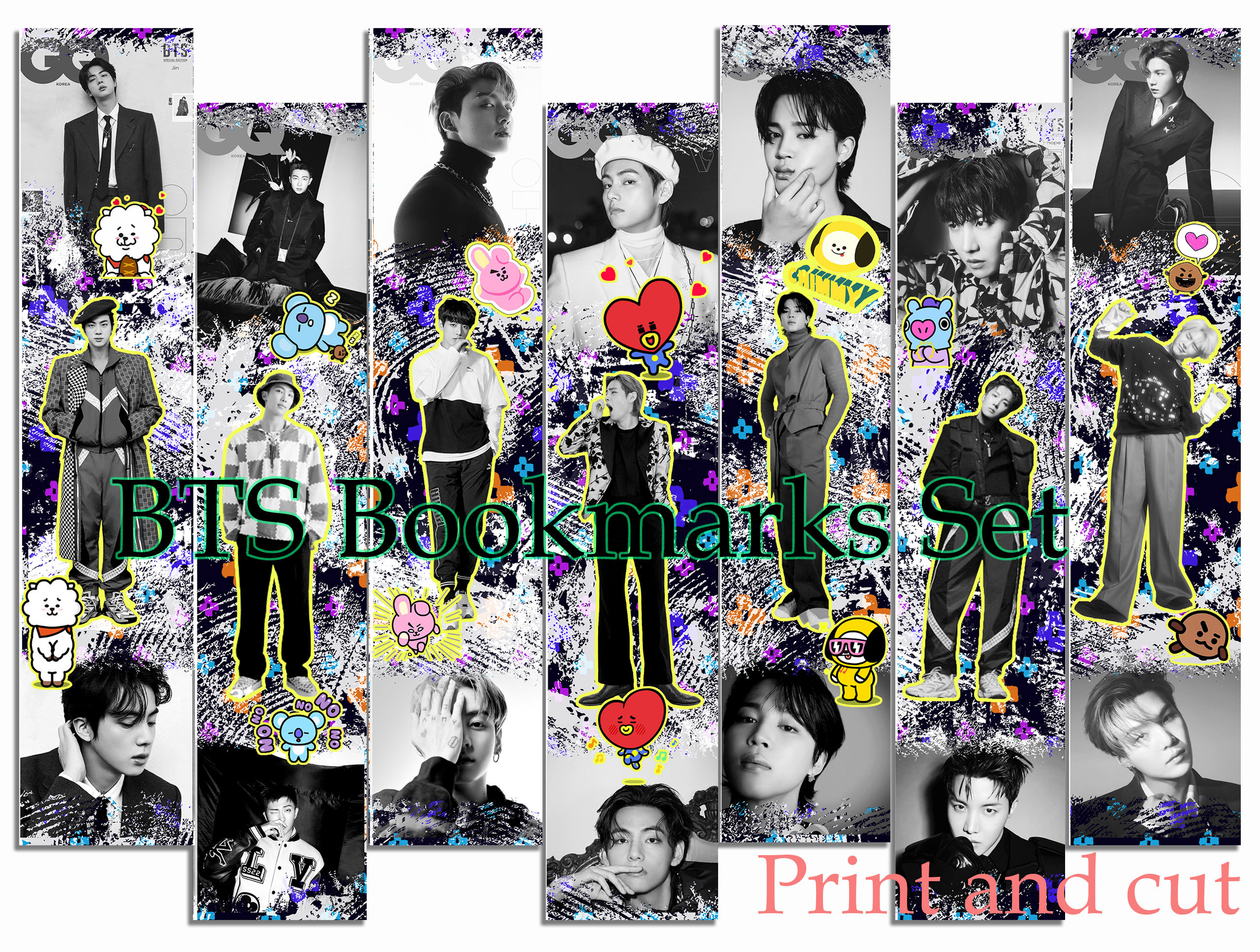 BTS Bookmarks Printable DIGITAL DOWNLOAD Kpop Bangtan Paper - Etsy