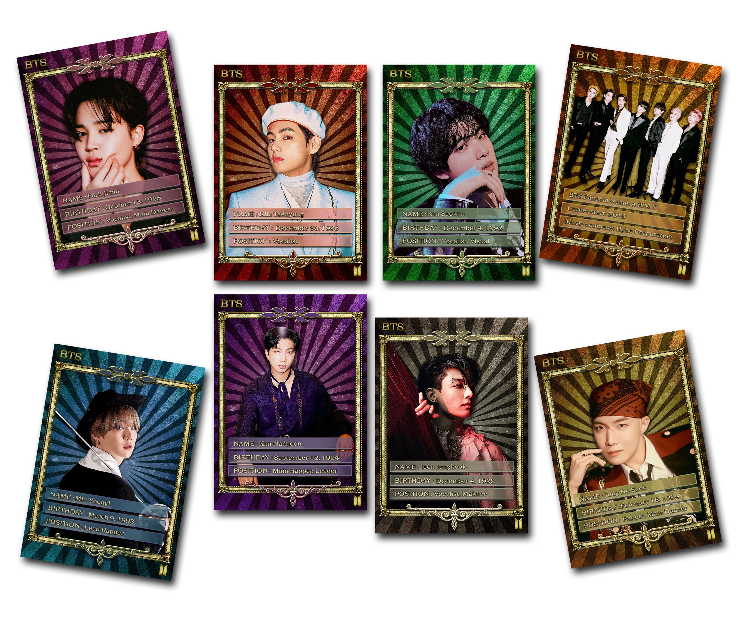 BTS Members Card Set Bts Members Card Set Print and Cut BTS Army Gift,instant Download,bangtan ...