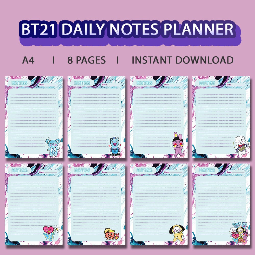 BT21 Daily Notes Planner A4 7 Pages Printable Instant Download BTS ...
