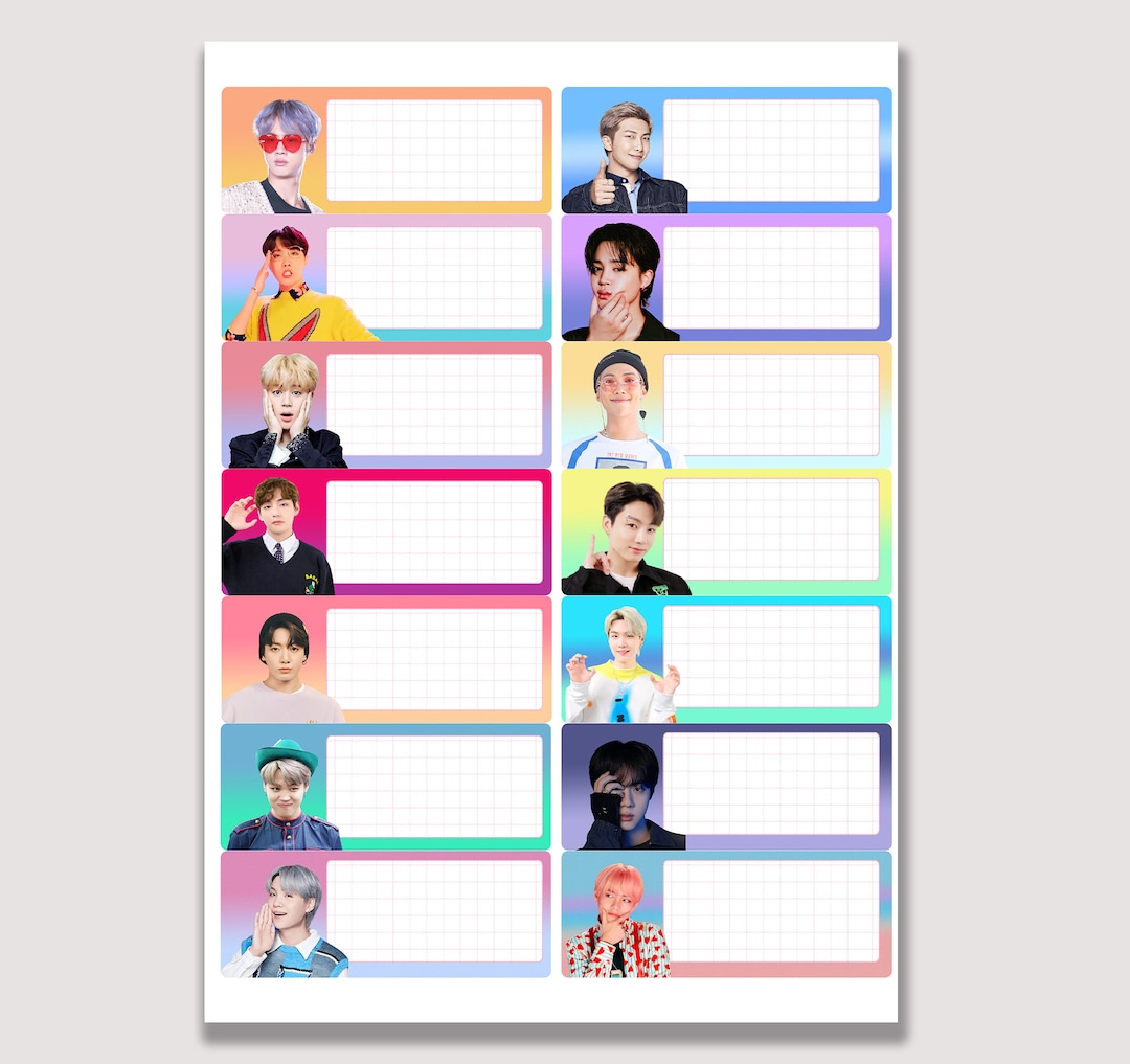 Bts 14 Pieces Name Labels A4 Name Tag Digital Download