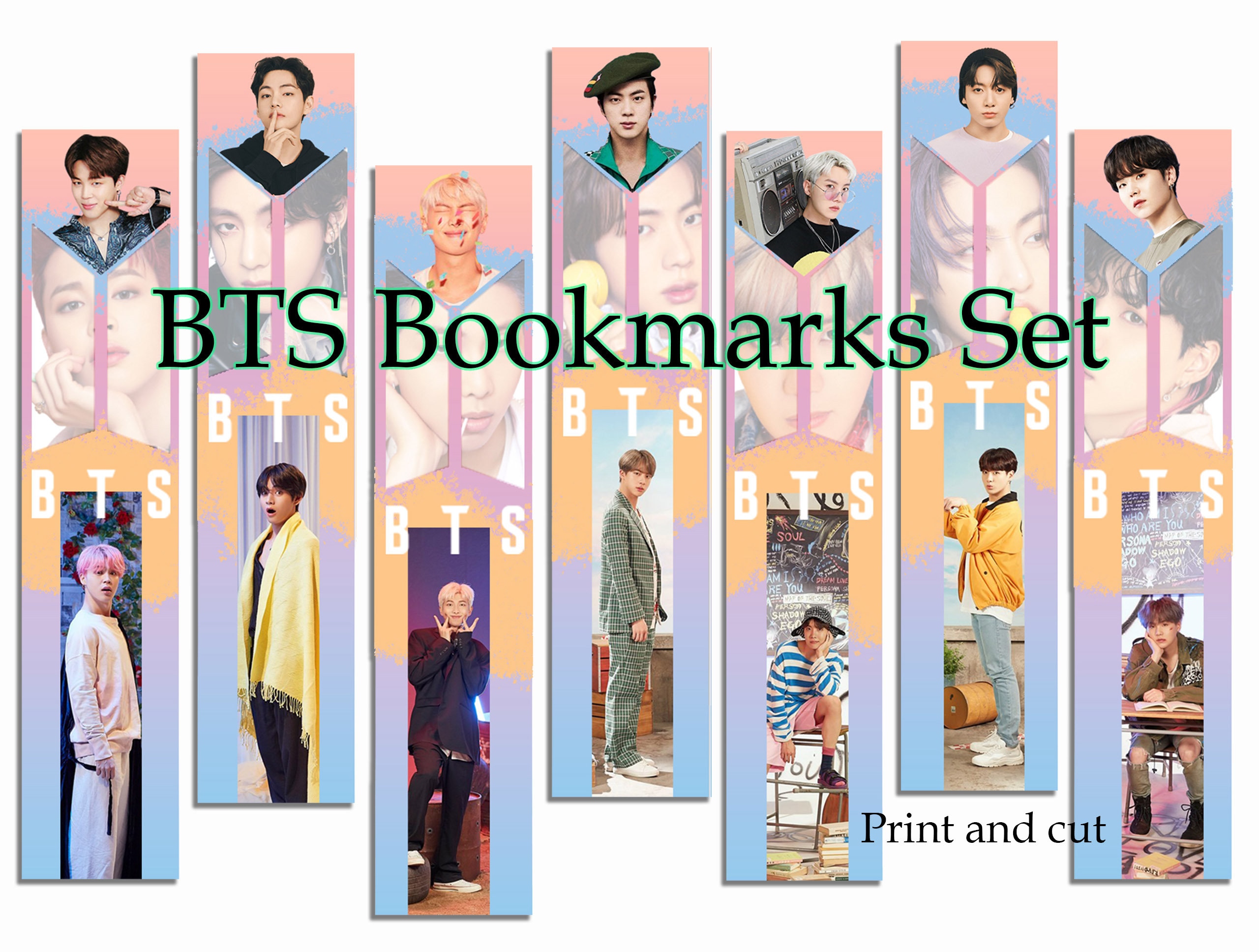 BTS Bookmarks Printable DIGITAL DOWNLOAD Kpop Bangtan Paper Stationery ...