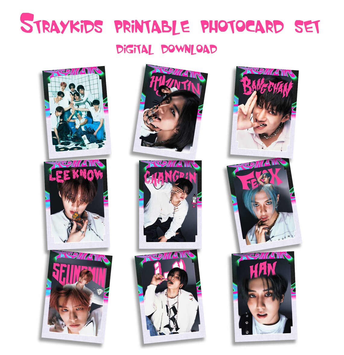 STRAY KIDS SKZ Photocards Digital Download Print N Cut Kpop Gift Print N Cut Digital Files A4 ...