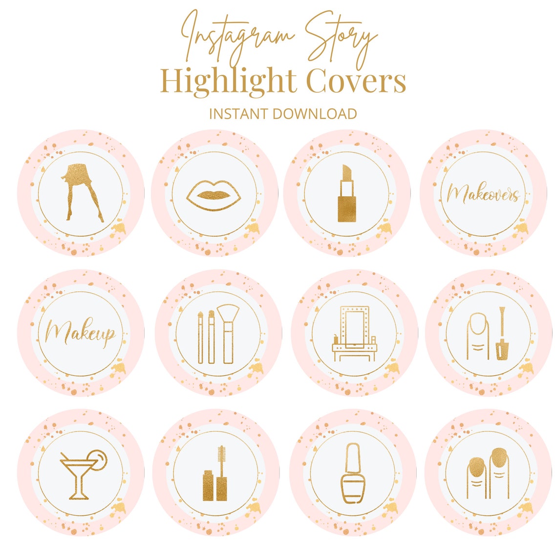 79 Beauty Instagram Highlight Covers Pink and Gold Story | Etsy
