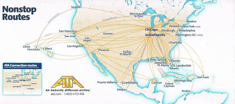 RETRO ROUTES ATA Route Map Winter 2003/2004 T-shirt | Etsy