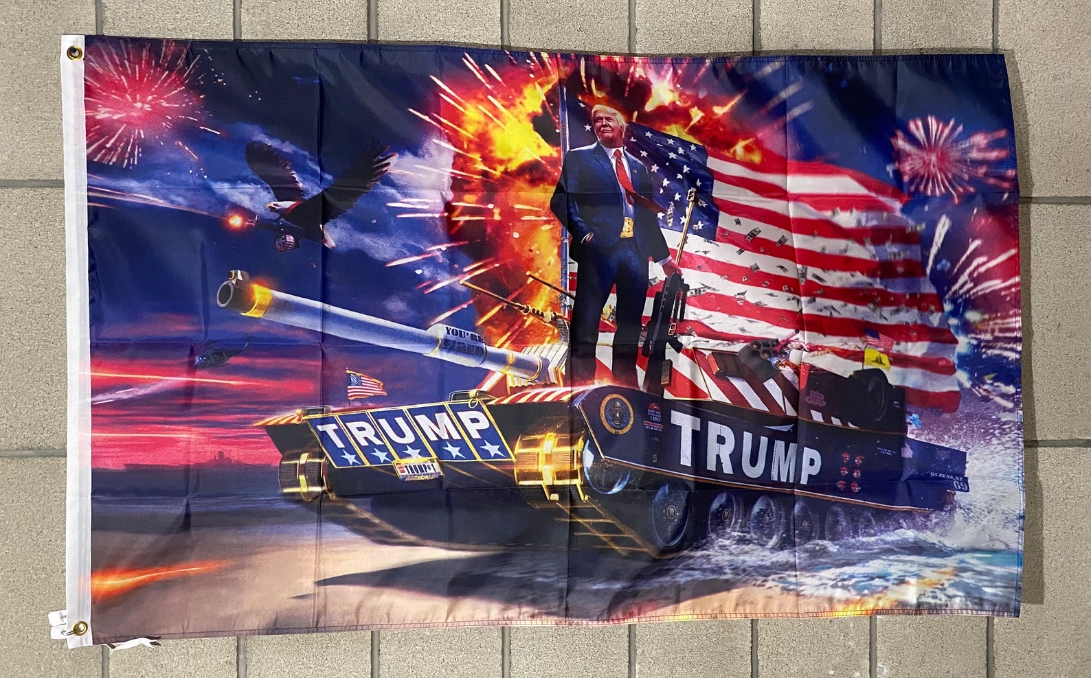 Donald Trump Tank Flag FREE USA SHIP Guns Choppers Maga America First ...