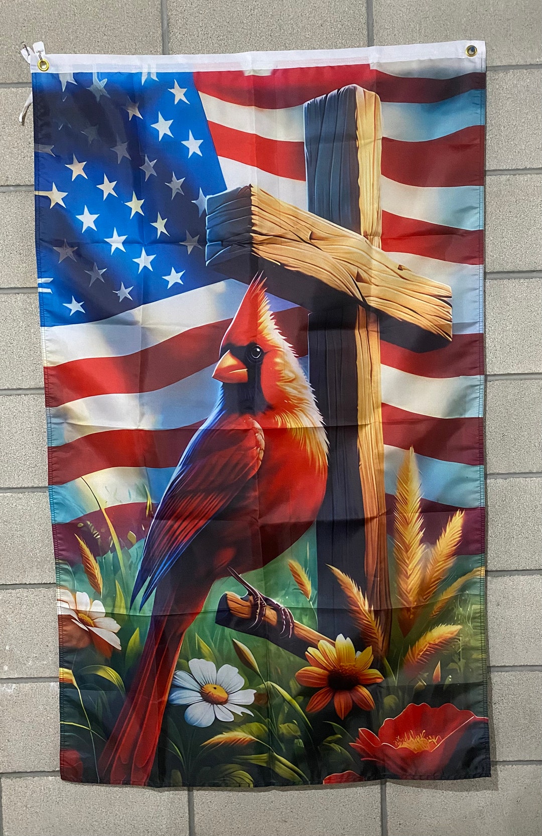 American Cardinal Cross Flag FREE USA SHIP God Jesus Savior Prayer ...