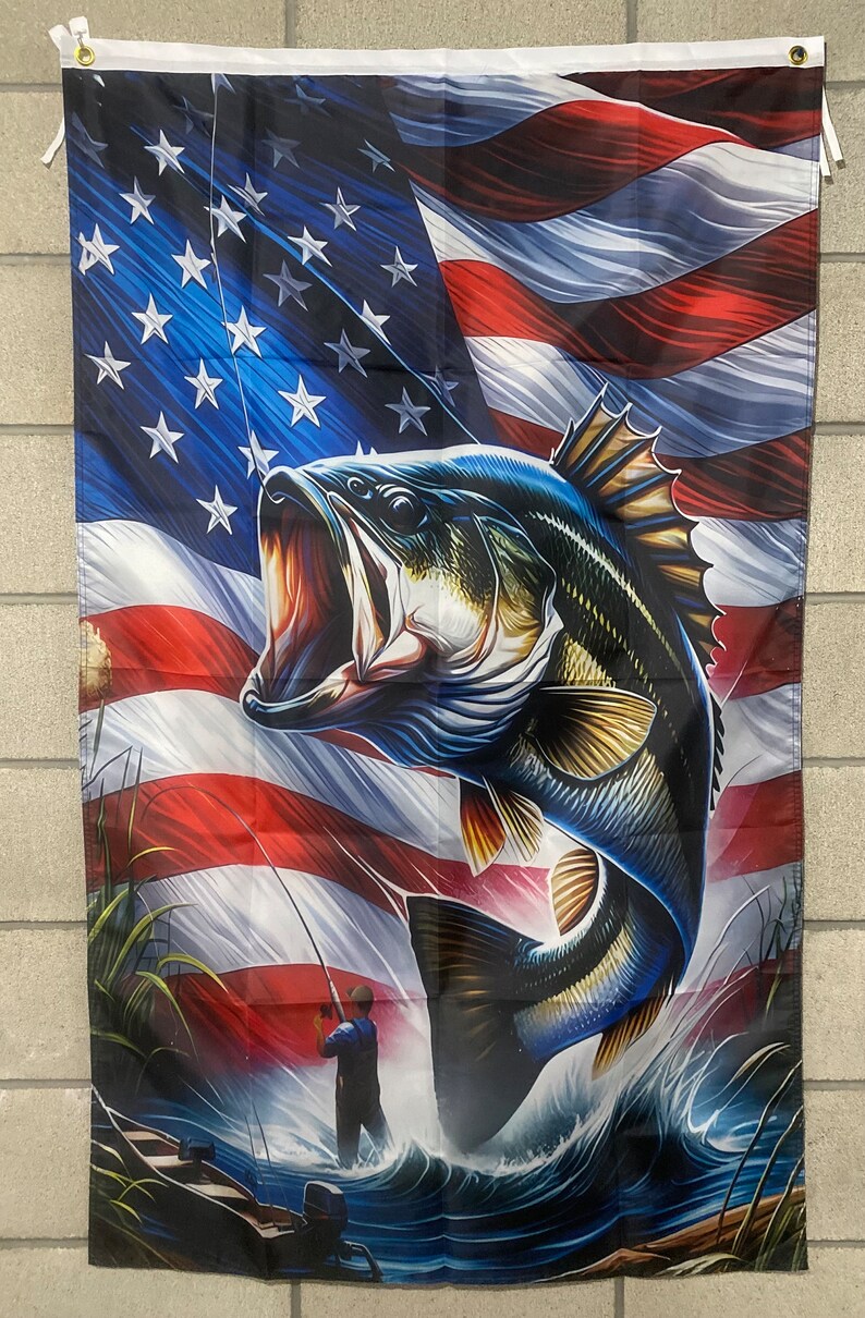 American Fishing Flag FREE USA SHIP Lake Pond Rod Reel Bass Walleye ...