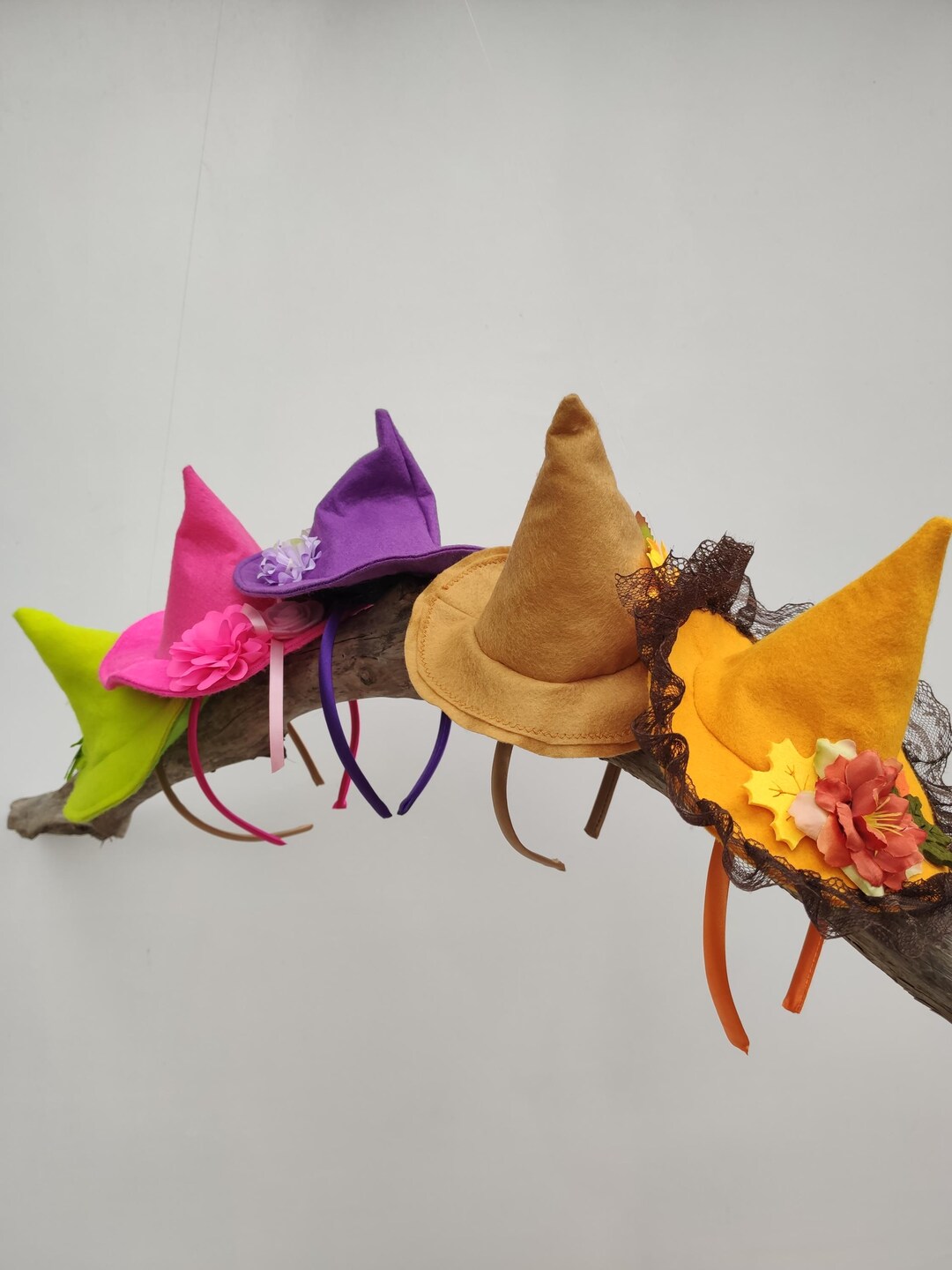 Small Felt Hats With Flowers, Pointed Hat, Halloween, Birthday, Party ...