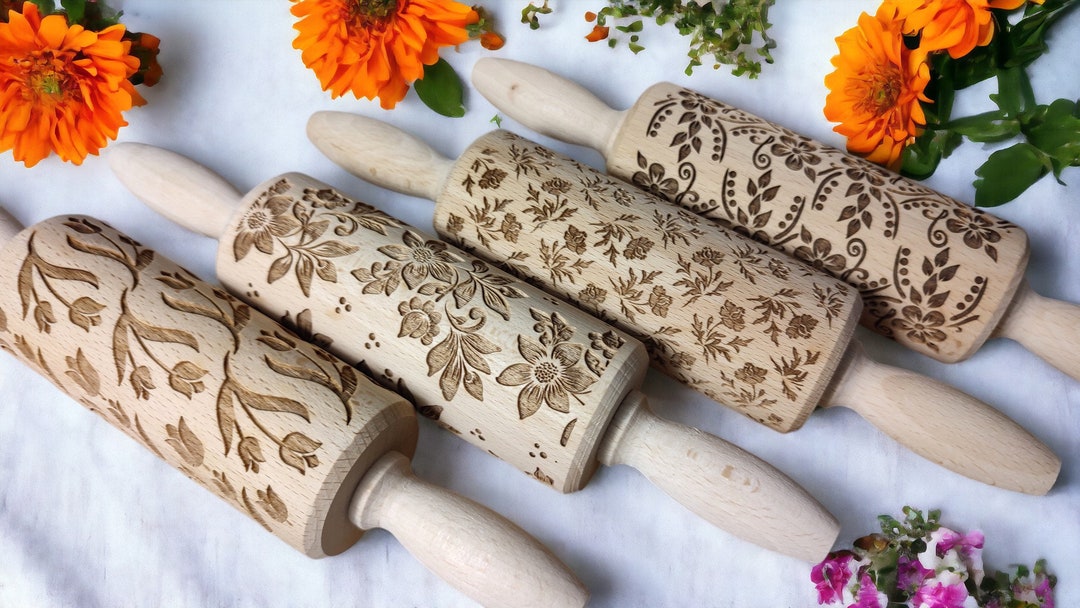 4 PACK Floral - Rolling Pin Personalized Pin Rolling Pin Vintage Pastry ...