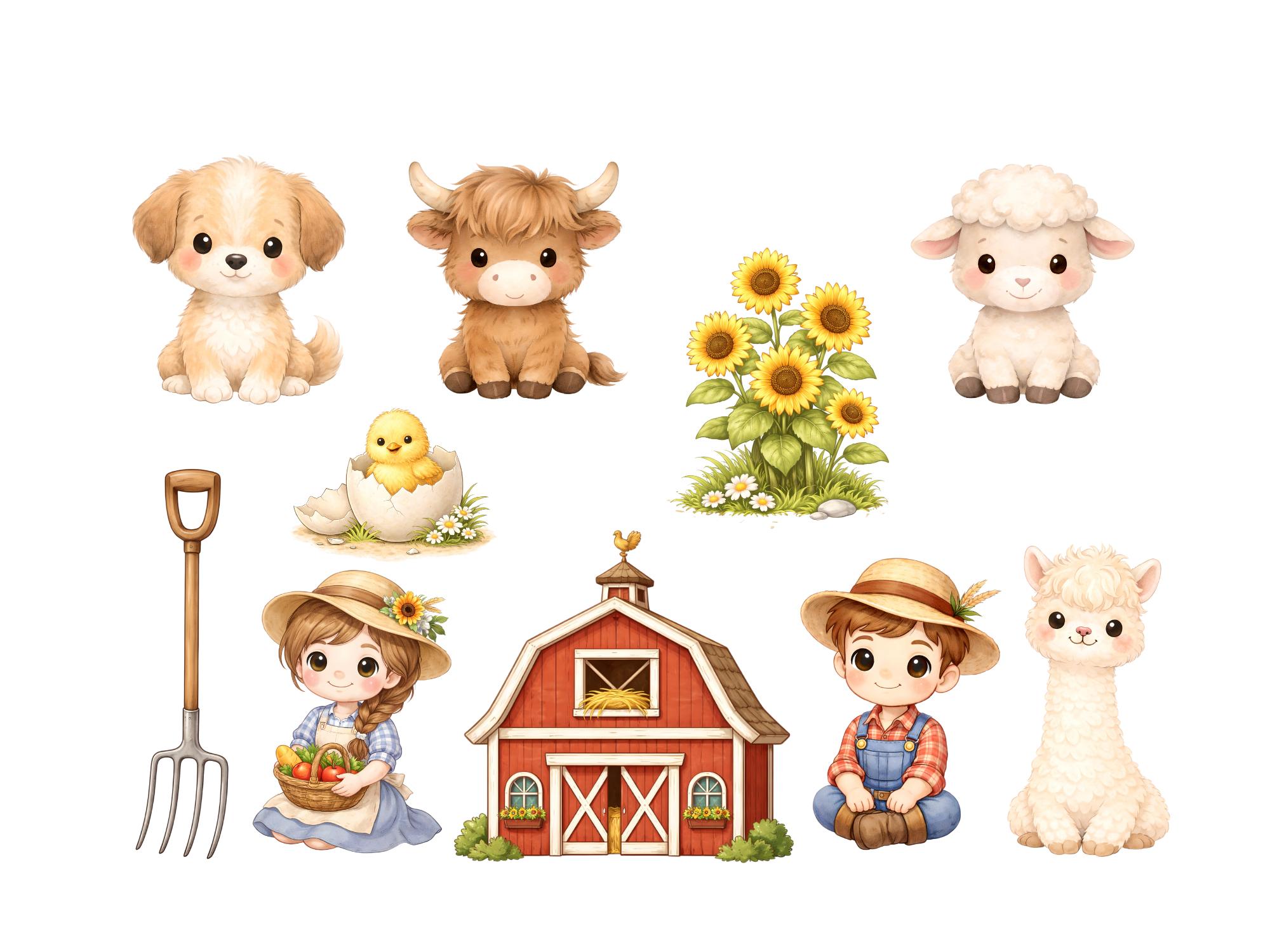 Watercolor Farm Animals Clipart Bundle, Barnyard Graphics (instant ...